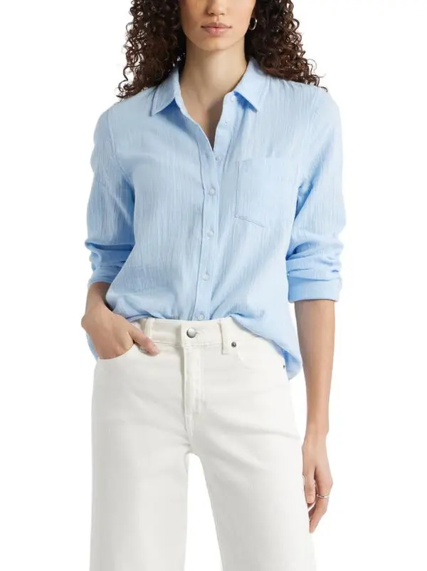 Caslon Casual Gauze Button-up Shirt - Blue Windsurfer