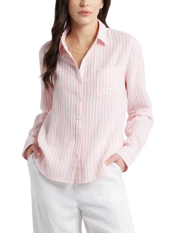 Caslon Casual Gauze Button-up Shirt - Pink Dianthus Brianne Stripe