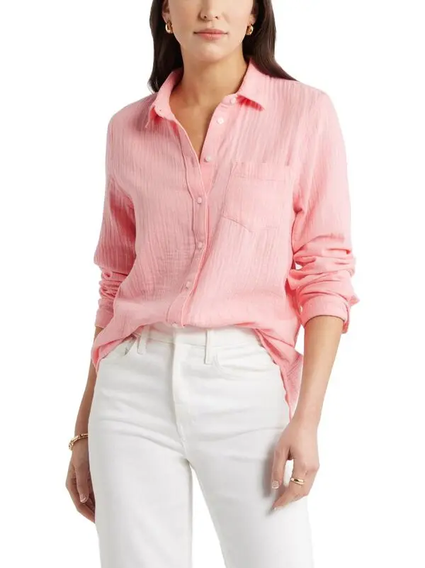 Caslon Casual Gauze Button-up Shirt - Pink Dianthus