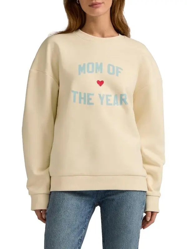 FAVORITE DAUGHTER Mom Of The Year Cotton Sweatshirt - Gardenia W/baby B