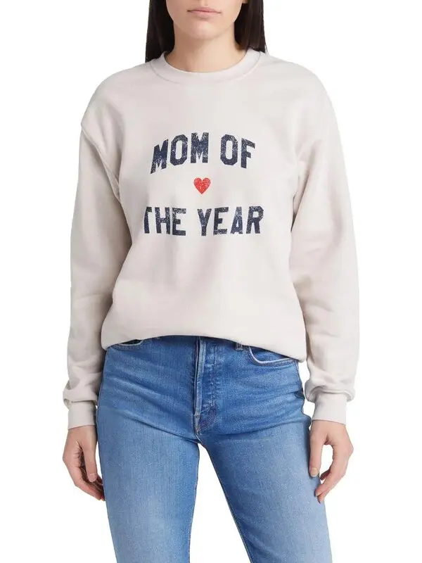 FAVORITE DAUGHTER Mom Of The Year Cotton Sweatshirt - Heather Oatmeal