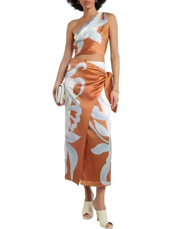 SIR THE LABEL Sir Sorrento Printed Silk Wrap Skirt - Multicoloured