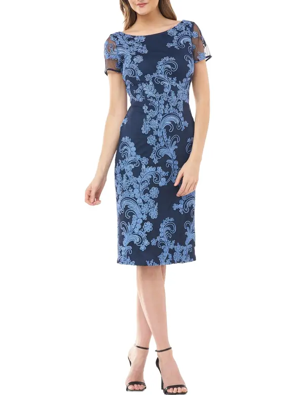 Js Collections Soutache Floral Sheath Cocktail Dress - Blue Navy