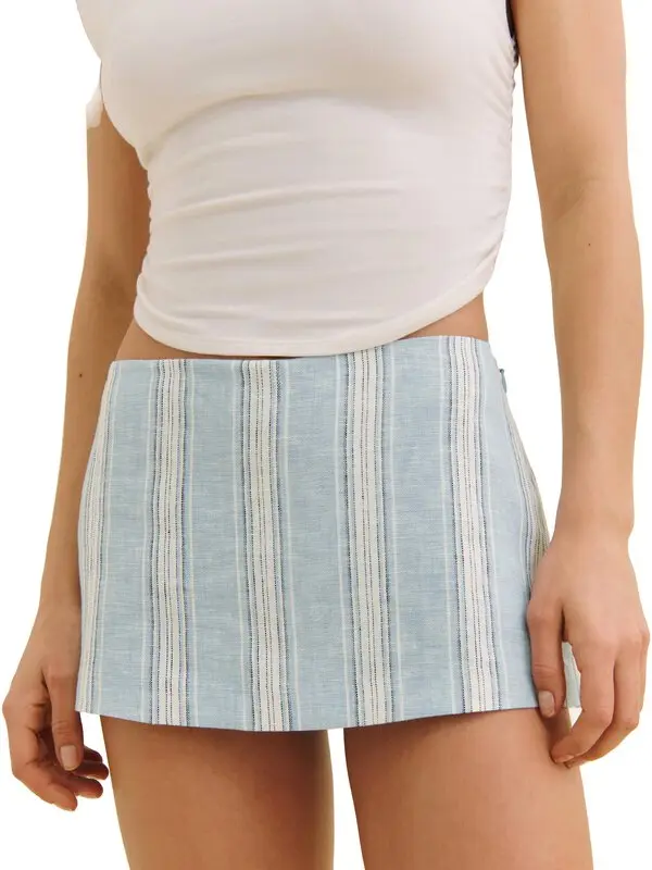 REFORMATION Mia Low Waist Linen Skort - Blue