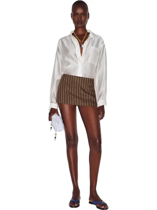 REFORMATION Mia Low Waist Linen Skort - Brown