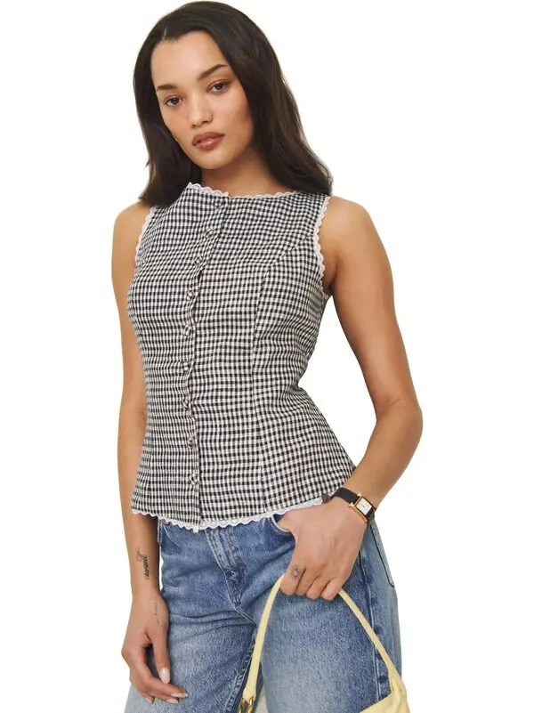 REFORMATION Amela Linen Top - Black