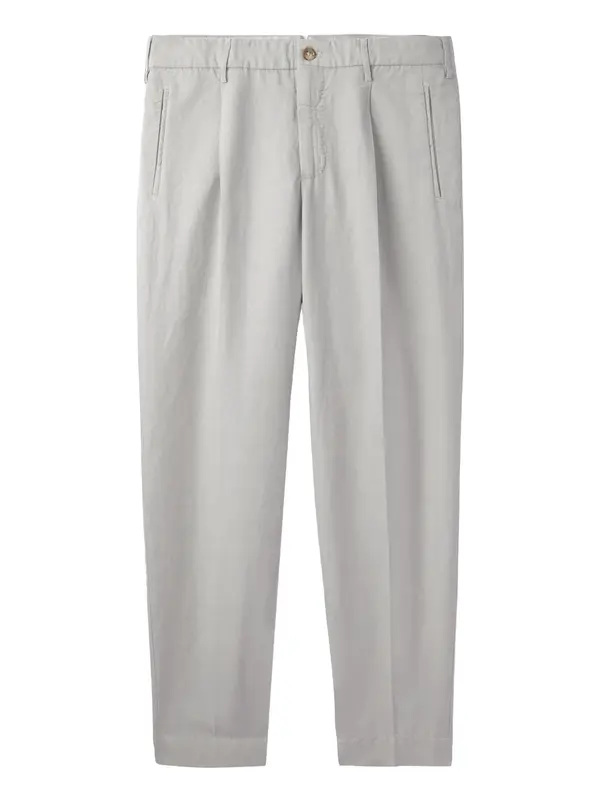 SLOWEAR Tapered Cropped Pleated Chinolino Trousers - Gray