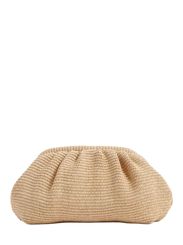 REISS Delilah Raffia Ruched Clutch Bag - Beige