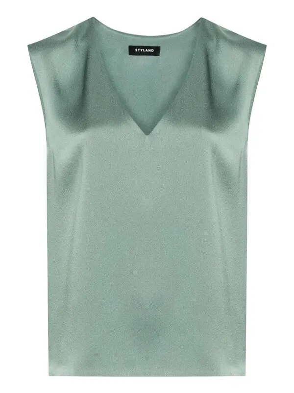 STYLAND V-neck Sleeveless Blouse - Green