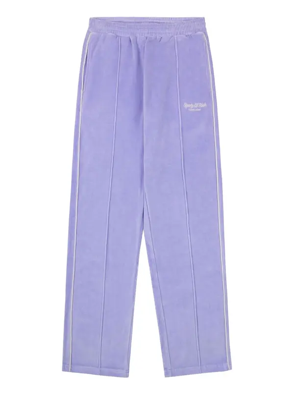 SPORTY & RICH Script Logo-embroidered Velour Track Pants - Purple
