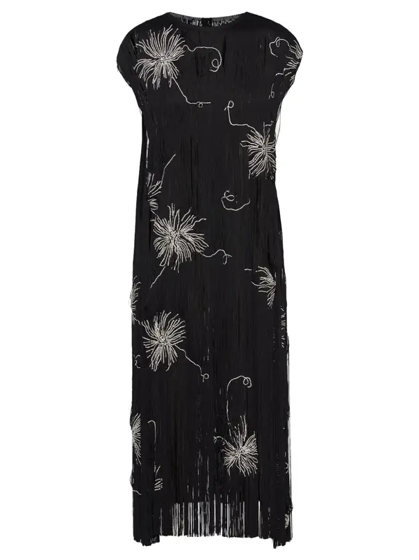 Prada Fringed Embroidered Dress - Black