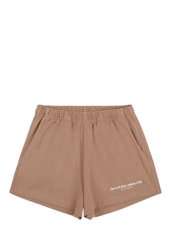 SPORTY & RICH Disco Athletic Club Print Shorts - Brown