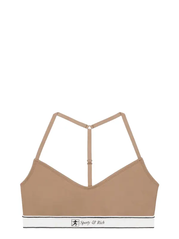 SPORTY & RICH Runner Script Sports Bralette - Brown