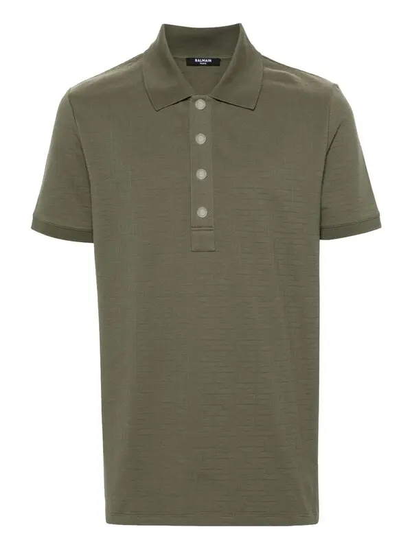 Balmain Jacquard Cotton Polo Shirt - Green