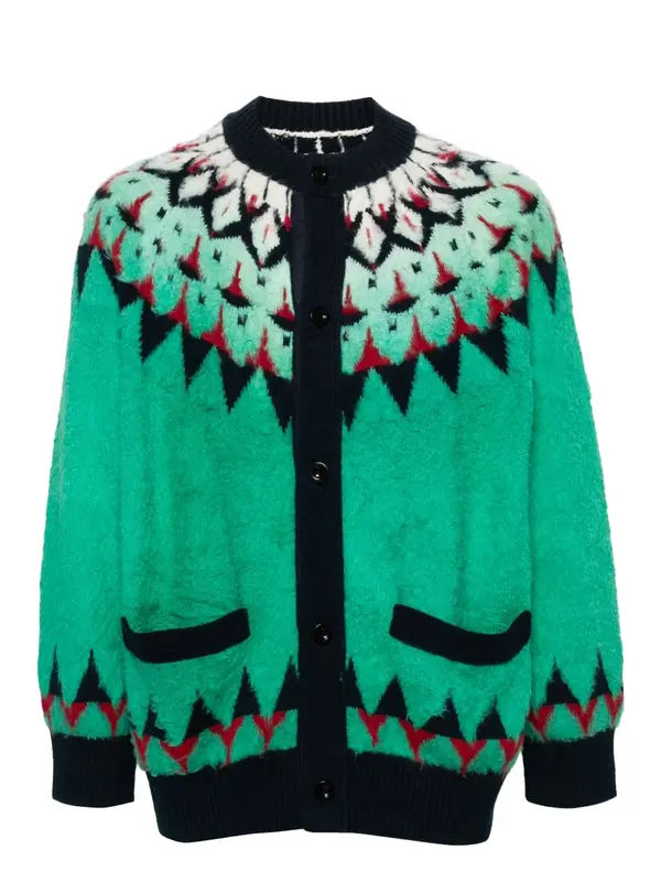Sacai Patterned Jacquard Cardigan - Green