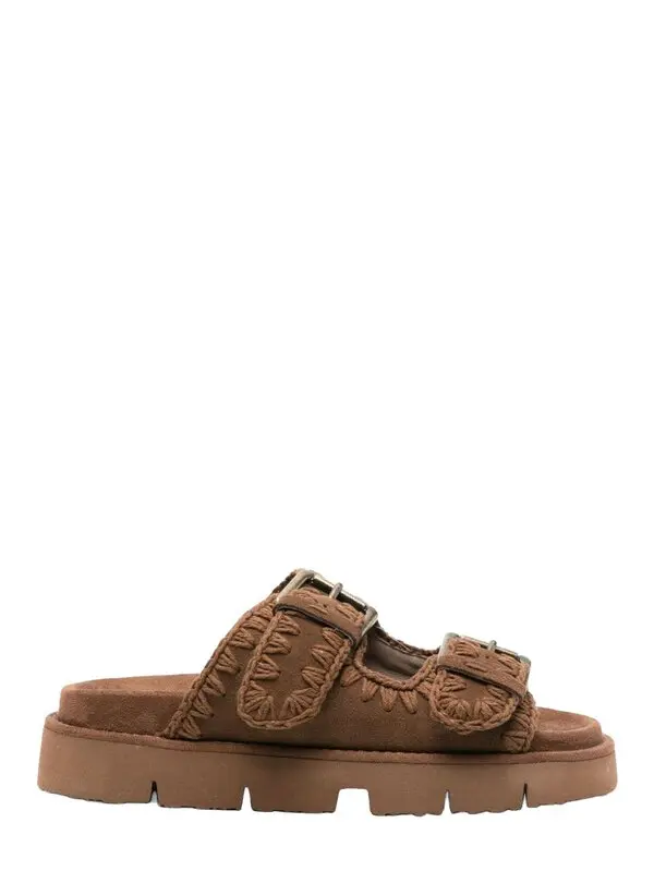 Mou Whipstitch-trim Suede Slides - Brown