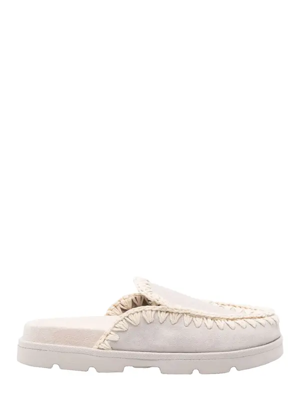 Mou Whipstitch-trim Suede Mules - White