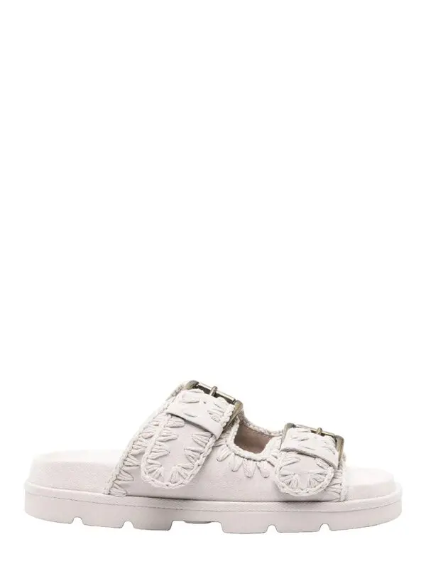 Mou Whipstitch-trim Suede Slides - White