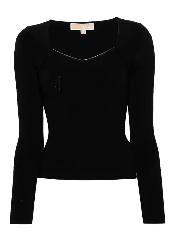 Michael Kors Rhinestoned Sweetheart-neck Top - Black
