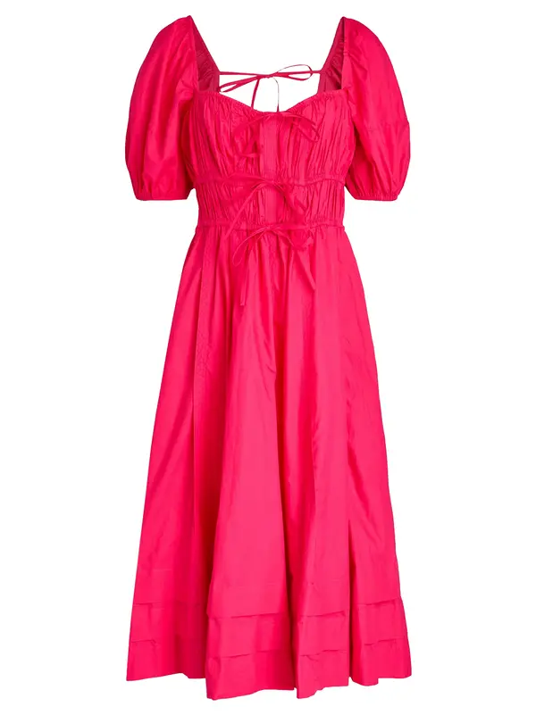 Ulla Johnson Palma Gathered Cotton Poplin Midi Dress - Fuchsia
