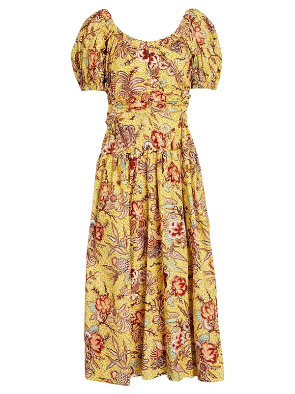 Ulla Johnson Golda Cutout Printed Cotton-poplin Midi Dress - Marigold