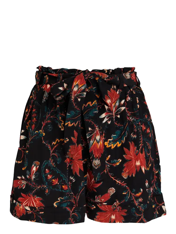 Ulla Johnson Floral-print Silk Crepe De Chine Shorts - Black