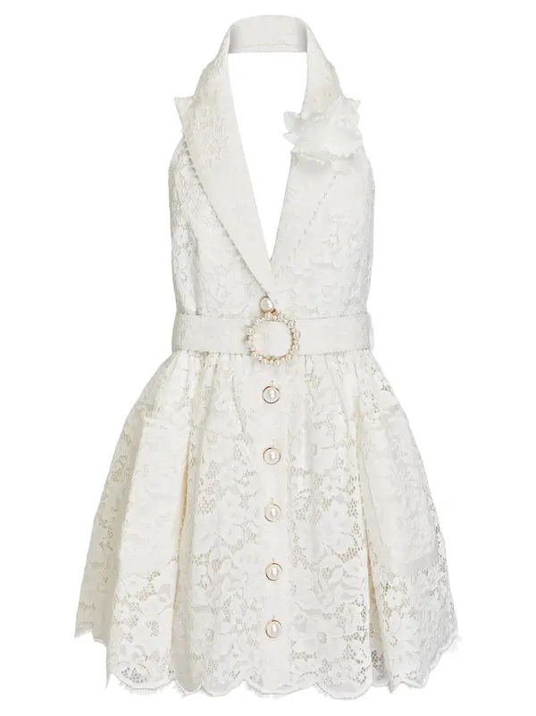 Zimmermann Embellished Corded Lace Halterneck Mini Dress - Ivory