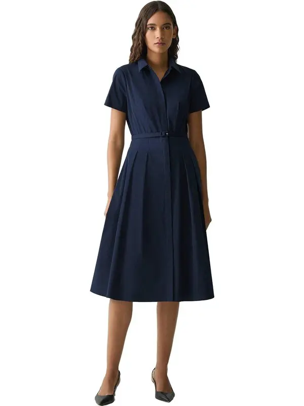 Theory Cotton Shirt Dress With Belted Waist - New Navy