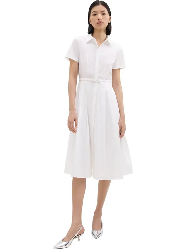 Theory Cotton Shirt Dress With Belted Waist - White