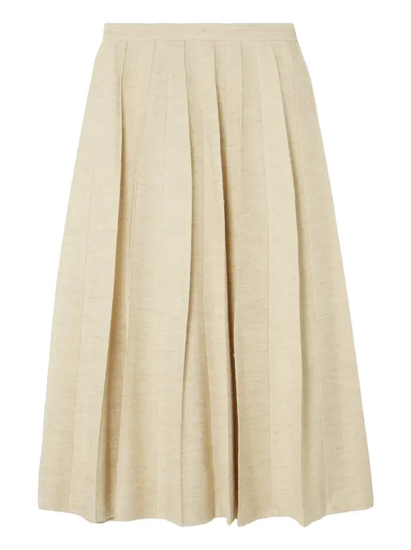 Loro Piana Woven Pleated Midi Skirt - Off-white