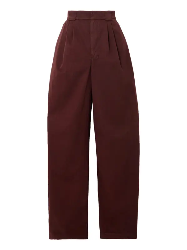 LEMAIRE Pleated Wide-leg Cotton-sateen Trousers - Burgundy