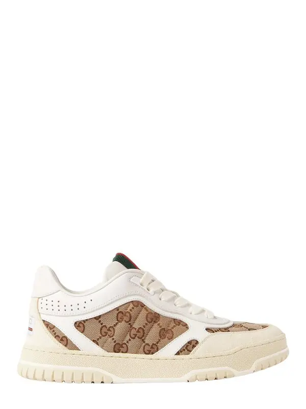 Gucci Re-web Leather And Canvas-jacquard Sneakers - Ivory