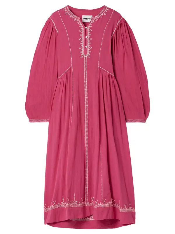 MARANT ETOILE Pippa Embroidered Cotton Midi Dress - Pink