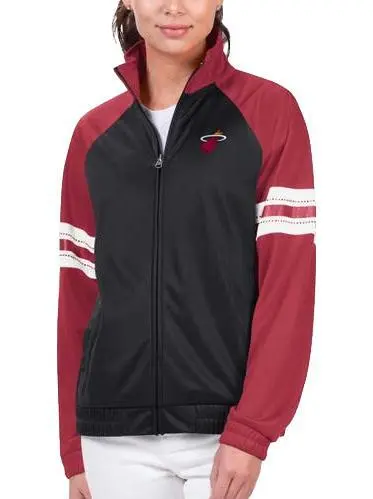 G-III 4HER BY CARL BANKS Miami Heat Raglan Rhinestone Track Jacket - Black
