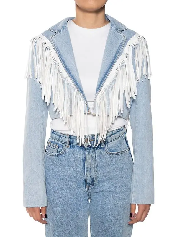 AZALEA WANG Fringe Denim Jacket - Blue