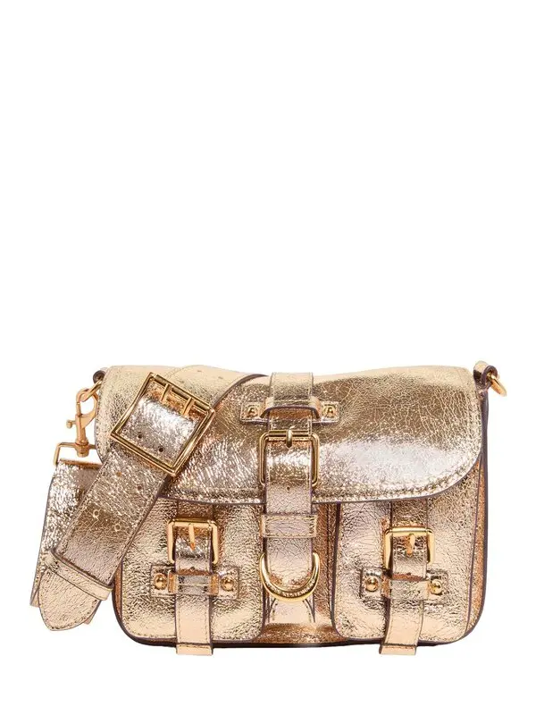 AIMEE Saddle Up Leather Crossbody Bag - Crinkled Gold