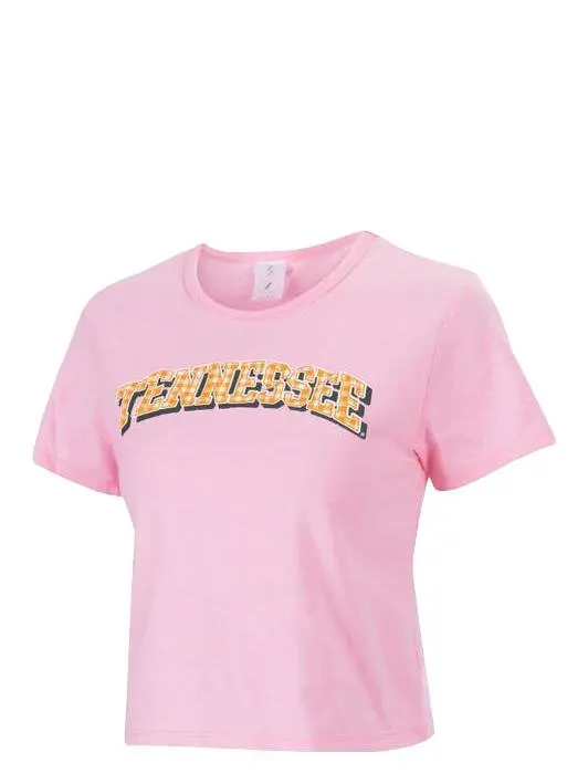ZOOZATZ Tennessee Volunteers Gingham Logo Cropped T-shirt - Pink