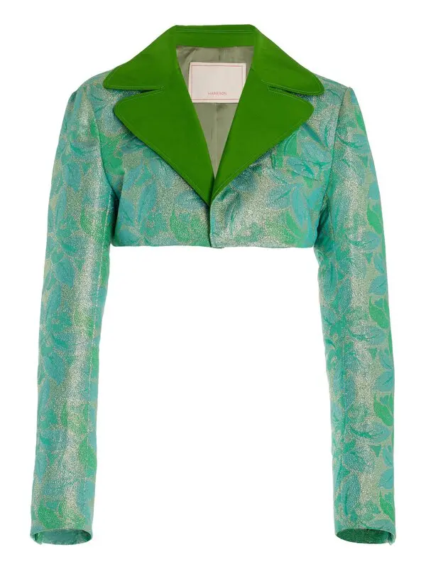 Harbison Quantum Brocade Cropped Blazer - Green