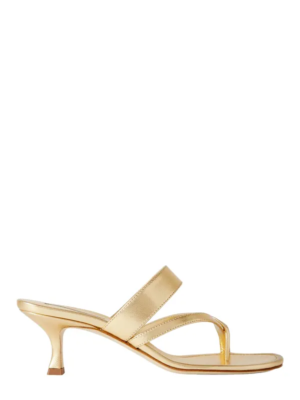 Manolo Blahnik Susa 50 Metallic Leather Sandals - Gold
