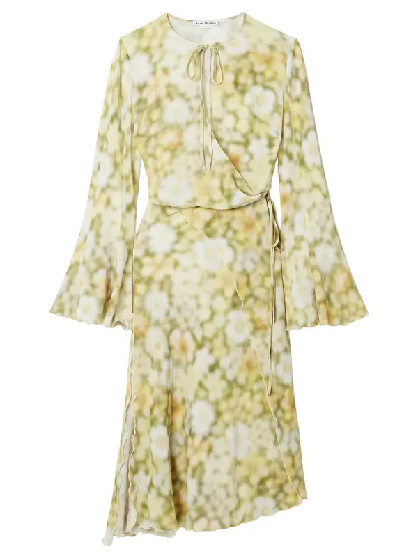 Acne Studios Wrap-effect Floral-print Mini Dress - Yellow