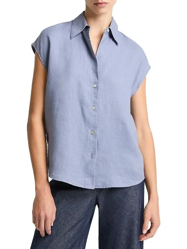 Vince Linen Cap-sleeve Shirt - Azul