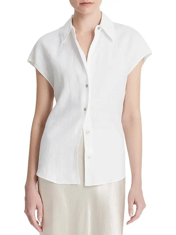 Vince Linen Cap-sleeve Shirt - Optic White