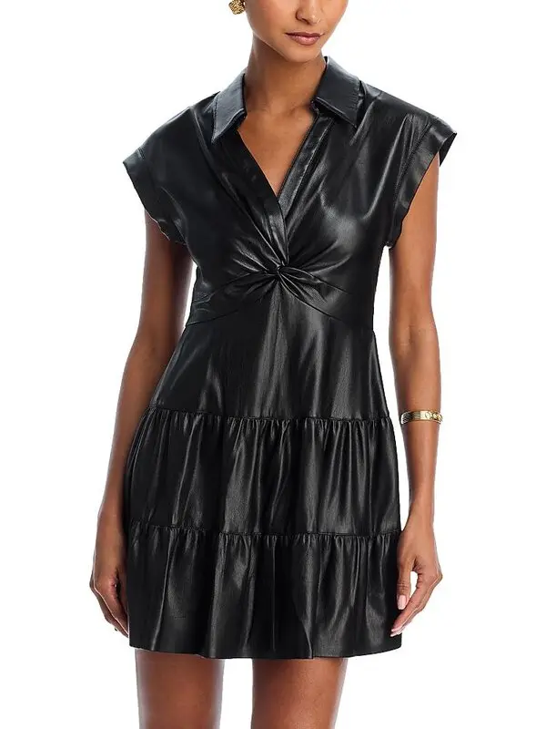 Alice + Olivia Mila Faux Leather Twist Front Dress - Black