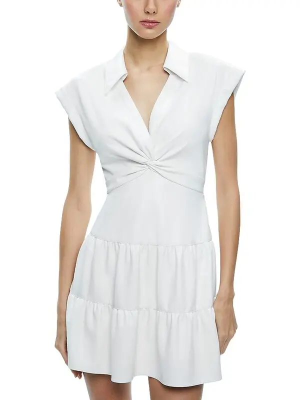 Alice + Olivia Mila Faux Leather Twist Front Dress - Off White