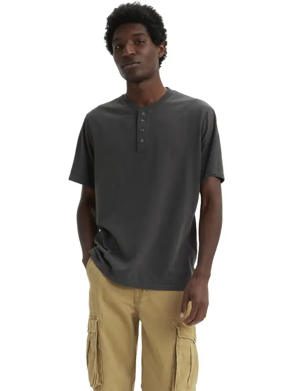 LEVI'S Short Sleeve Four Button Henley - Black Oyster