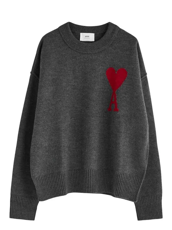 Ami Logo-intarsia Wool Jumper - Grey