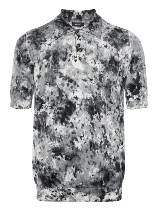 Avant Toi Abstract-print Ribbed Polo Shirt - Grey