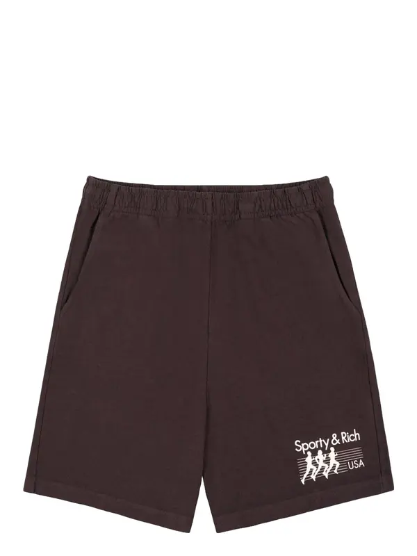 SPORTY & RICH Trio Cotton Track Shorts - Brown