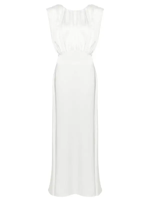 JIL SANDER Gathered Sleeveless Satin Gown - White