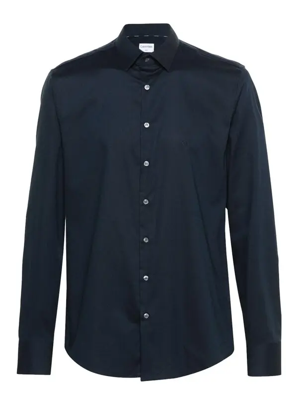 Calvin Klein Monogram-embroidered Cotton Shirt - Blue